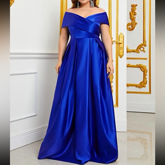 Dresses | Luxe Off Shoulder Pleated Prom Bridesmaids Formal Satin Gown ...